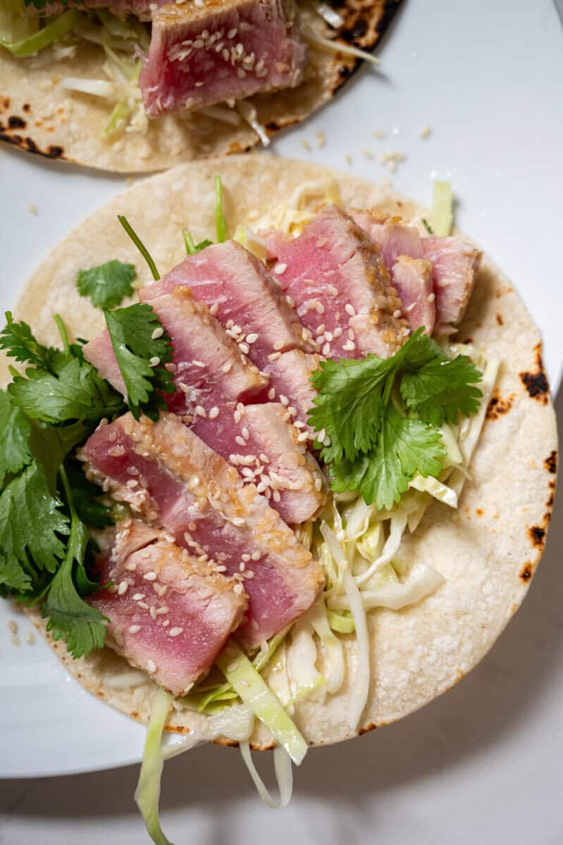 Easy Ahi Tuna Tacos with Cabbage Slaw - Tasting With Tina
