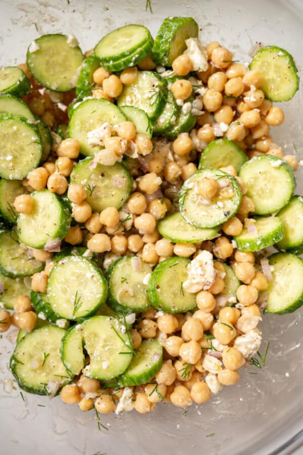 Easy Cucumber and Chickpea Salad Recipe with Feta - Tasting With Tina